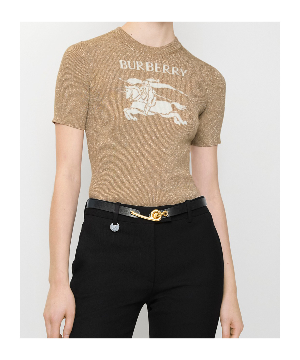 BURBERRY Burberry Metallic Logo & Equestrian Knight Design Short Sleeve Knit Top